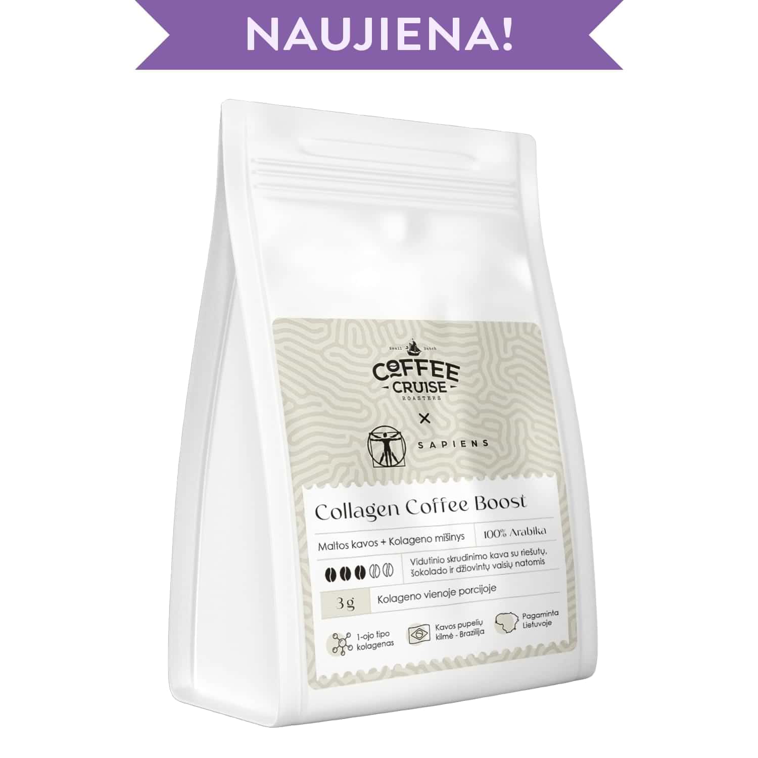 Kava su kolagenu Coffee Cruise x Sapiens "COLLAGEN COFFEE BOOST" 250g ...